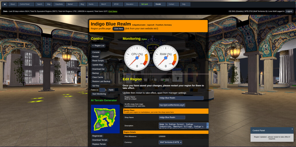 Wolf Territories Grid, OpenSim Virtual World